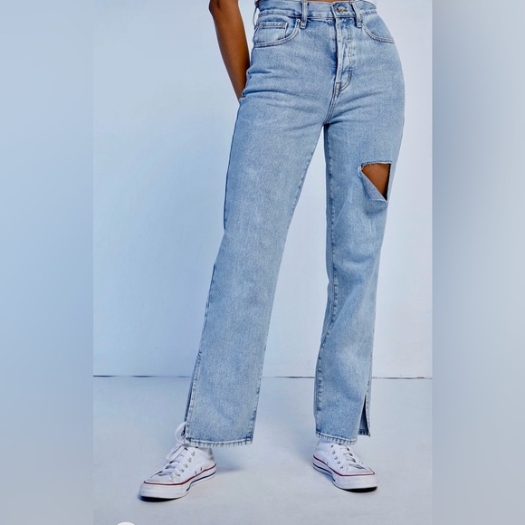 PacSun | Jeans | Pacsun Ripped Split Dad Jeans Med Indigo Light Blue Distressed Rip Button Fly ...